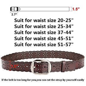 JASGOOD Women’s Hollow Flower Genuine Cowhide Leather Belt With Alloy Buckle needs dark brown and a size Waist Size 26-30 Inch