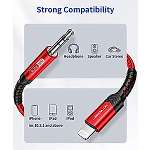 JSAUX Lightning to 3.5mm iPhone AUX Cord 6FT, [Apple MFi Certified] AUX Cord for iPhone Headphones Jack Compatible with iPhone 14/14 Plus/14Pro/13/13 Pro Max/12/12 Pro/11/X/XS/XR/8/Car Stereo-Red