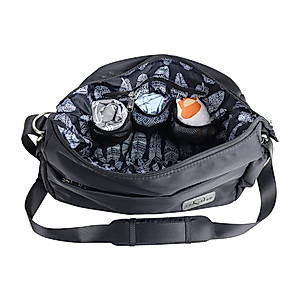 Purse Diaper Bag in Black Nylon with Matching Changing Pad Stroller Straps Premium Zippers 11 Pockets Insulated for Baby Bottles Crossbody Silver Tone Hardware Spacious Perfect for Moms on The Go