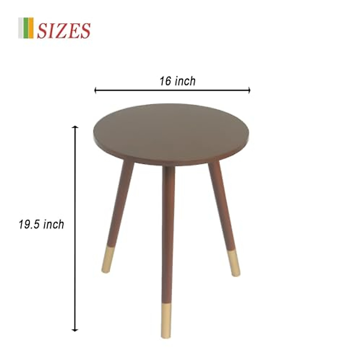 AWASEN Small Side Table, Modern End Table Round, Coffee Table for Bedroom Living Room Small Space, Easy Assembly, 16''Dx 19.5''H (Brown & Gold)