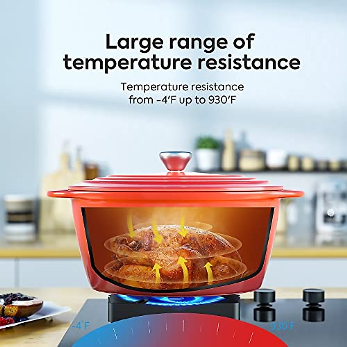 HUABANG Enameled Cast Iron Dutch Oven with Lid,Cast Iron Pot, Diameter Suitable For All Kinds of Cookware and Induction Cooker,Dishwasher,Suitable for Making Food (7.3 Quart, Cerise Oval)