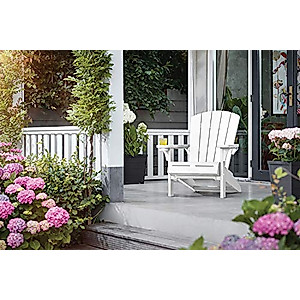 Keter Alpine Adirondack Resin Outdoor Furniture Patio Chairs with Cup Holder-Perfect for Beach, Pool, and Fire Pit Seating, White