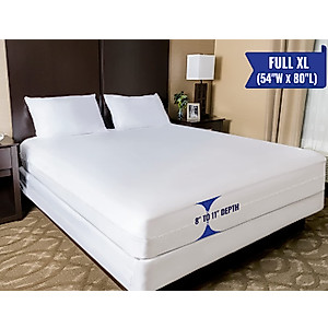Full Extra Long (XL) Mattress Protector (8"-11" Depth) Waterproof Zippered Encasement Premium Quality Bed Cover Protects Against Dust White