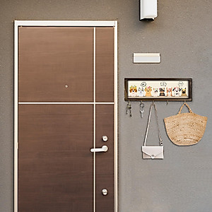 Kas Home Dog Wall Decor Wooden Key Holder Wall Mount with 5 Hooks, Cute Dog Wall Art Farmhouse Wood Key Rack Hanger for Entryway Hanging Wall Decorations (White - Dog, 5.5" x 16.5")