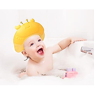 FUSACONY Baby Shower Cap, Adjustable Silicone Shampoo Cap, Hair Washing Hat, Eyes Ears and Face Protector, Baby Bath Head Shield for Kids,Infant,Toddlers, Child (Yellow)