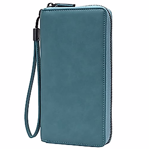 Women's RFID Blocking Leather Zip Around Wallet Large Phone Holder Clutch Travel Purse Wristlet (Purist Blue)