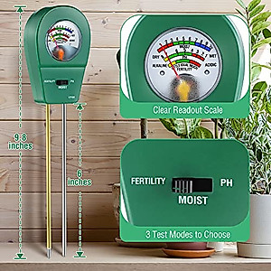 Soil Tester 3 in 1 Moisture/Fertility/pH Tester Garden Planting Kit, Soil pH Sensor Meter for Plant Care, Water Hydrometer Humidity Tester for Indoor Outdoor Lawn Patio Farm Use, No Battery Required