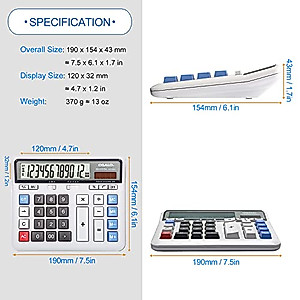 Desktop Calculator and 5pcs Mesh Zipper Pouch Bundle, 12-Digit Battery Solar Powered LCD Display Big Button Calculator, A4 A5 A6 Lightweight Nylon File Folders Document Organizer Cosmetic Bags