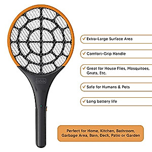 BLACK+DECKER Electric Fly Swatter- Fly Zapper- Tennis Bug Zapper Racket- Battery Powered Zapper- Electric Mosquito Swatter- Handheld Indoor & Outdoor- Non Toxic, Safe for Humans & Pets