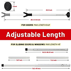 Door Security Bar - Heavy Duty Door Jammer Security Bar - Adjustable Sliding Door Security Bar - Door Stoppers Security Bar for Patio, Window, Front Door Apartment, Home, Hotel Room