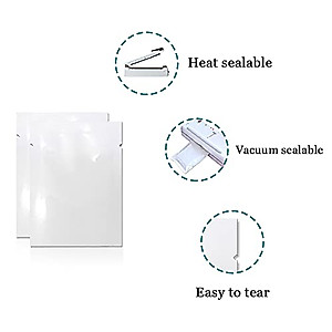 200 Pieces White Metallic Mylar Foil Open Top Sealable Bags 2.4x3.5 inch Vacuum Heat Seal Pouches for Food Storage Packaging with Tear Notches