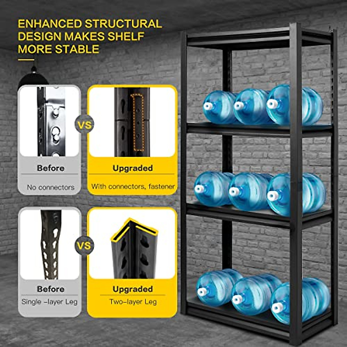 Raybee Garage Shelving Heavy Duty Shelving Unit Metal Storage Shelves for Storage Load 1640LBS 4-Tier Adjustable Garage Storage Shelves Pantry Basement 57" H x 27.6" L x 13.7" D