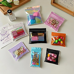 100 Pieces Smell Proof Mylar Bags- Resealable Holographic Packaging Pouch Bag with Clear Window for Food Storage Eyelash Jewelry Electronics Storage (Purple, 4 x 6 Inch)