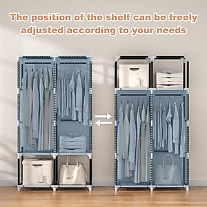 VTRIN Portable Closet Wardrobe Closet for Hanging Clothes with 4 Storage Shelves, 2 Hanging Rods and 6 Pockets, Stable and Easy Assembly Clothes Rack with Cover Free Standing Closet for Bedroom, Black