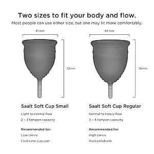 Saalt Soft Menstrual Cup - Super Soft and Flexible - Best Sensitive Cup - Wear for 12 Hours - Tampon and Pad Alternative (Grey, Regular)