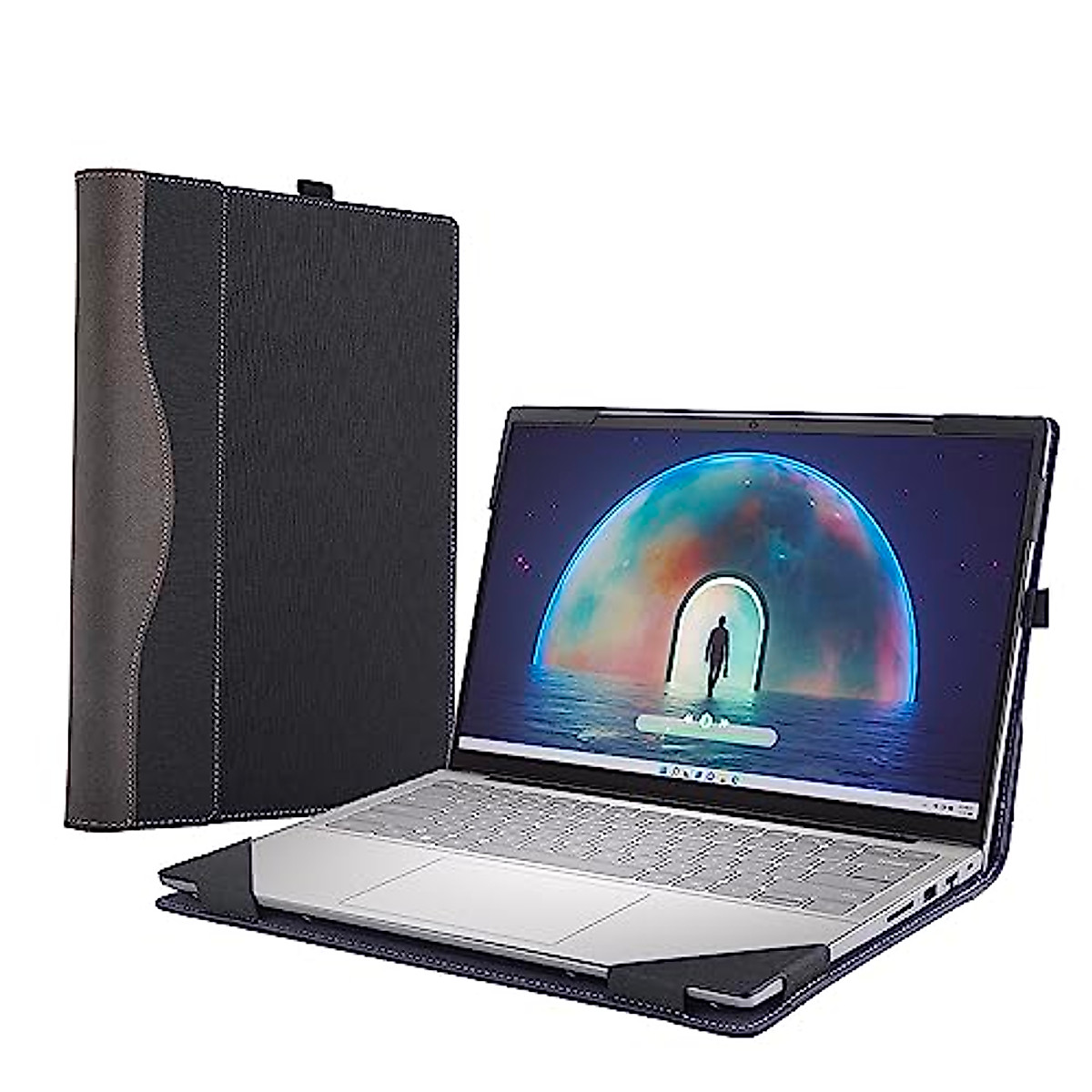 forubar Laptop Case Cover for Dell Inspiron 14 Plus 7430 7420 & Inspiron 14 Pro 5430 5420 7425 5425 [Not Other Models] Notebook Sleeve Computer Bag Protective PU Leather Shell (black)