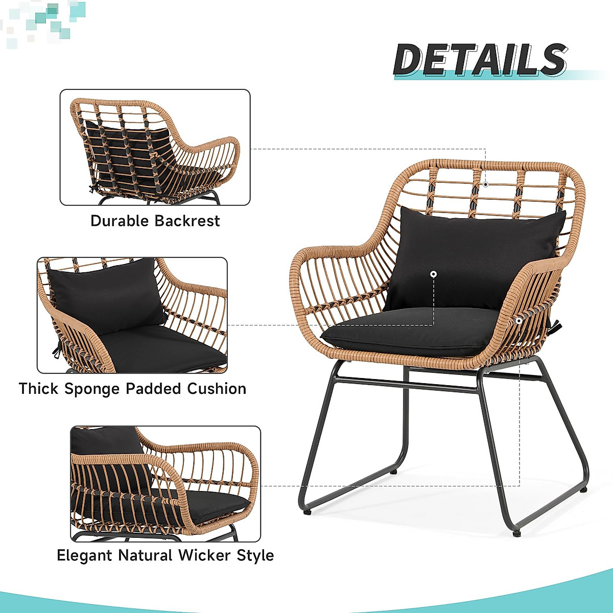 Verano Garden Patio Dining Chair Set of 2, Outdoor Wicker Seating Set with Soft Cushions for Indoor & Outdoor Use, Modern Wicker Dining Chairs for Backyard