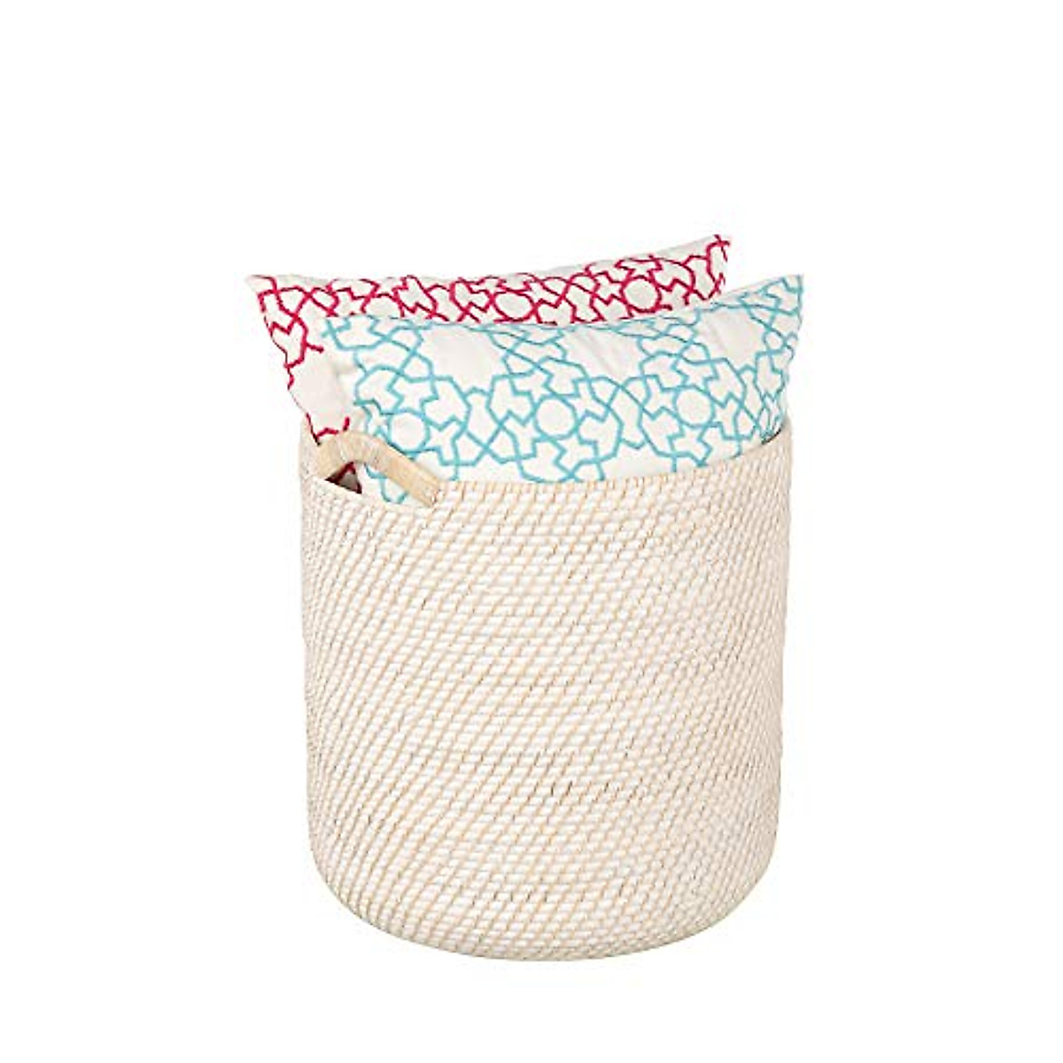 Kouboo Laguna Round Ear Handles, White-Wash Rattan Storage Basket