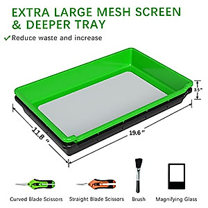 FuturHydro Trimming Tray 150 Micron Screen Keef Pollen & Herb Dry Sifter Tray with 2 Trimming Scissors Harvest Accessories (Green)