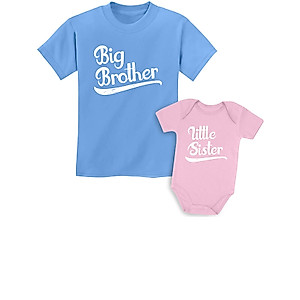 Big Brother Little Sister Matching Outfits Baby Announcement Sibling Shirts Set Kids Shirt California Blue/Baby Pink Kids Shirt 3T / Baby Newborn