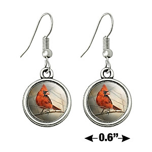 Cardinal Red Bird on Tree Branch Novelty Dangling Drop Charm Earrings