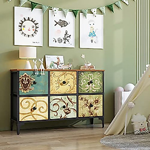 AOPSEN 6 Drawer Dresser for Bedroom, TV Stands with Chest Drawers, Wide Fabric Storage Drawer Unit for Living Room, Hallway, Kids, Nursery, Sturdy Steel Frame, Wood Top