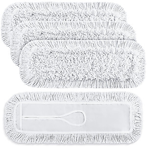 Qinyoung 4 Pcs Dust Mop Replacement Head 24 Inch Commercial Mop Head Replacement White Cotton Dust Mop Head Refills Washable Dust Mop Head Commercial Tools for Floor Cleaning Janitorial Supplies