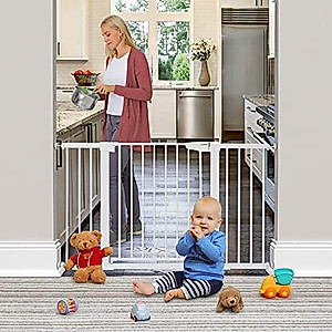 Mom's Choice Awards Winner-Cumbor 29.7"-51.5" Baby Gate Extra Wide, Easy Walk Thru Dog Gate for The House, Auto Close Safety Pet Gates for Stairs, Doorways, Child Gate Includes 4 Wall Cups,White