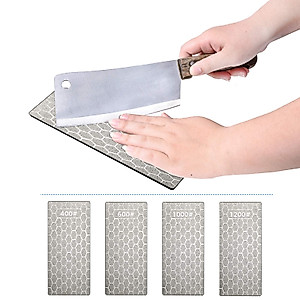 4 Pieces Diamond Sharpening Stone Grit Diamond Plate Honing Stone Diamond Stone for Kitchen Sharpening Dull, Blunt or Tired Edges, 5.9 x 2.48 Inches (400/600/1000/1200 Grit)