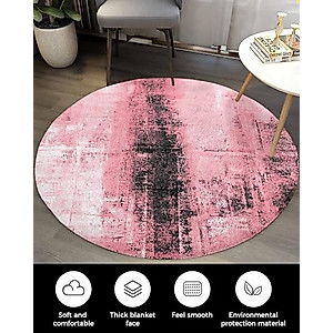 Modern Abstract Fluffy Round Area Rug Carpets 3ft, Plush Shaggy Carpet Soft Circular Rugs, Non-Slip Fuzzy Accent Floor Mat for Living Room Bedroom Nursery Blush Pink Painted Geometric Graffiti Art