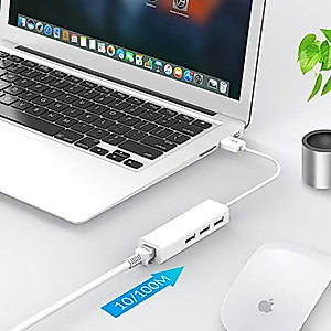 LENTION USB C to 3 USB 2.0 Ports Hub with RJ45 Ethernet LAN Adapter Compatible 2020-2016 MacBook Pro 13/15/16, New Mac Air, MacBook 12, Surface Pro 7/Book 2/Go, Chromebook, More (CB-UC2.0, White)