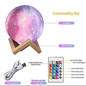Balkwan 5.9 inch 16 Colors Moon Lamp Kids Night Light Galaxy Lamp LED 3D Star Moon Light with Wood Stand, Remote &amp; Touch Control USB Rechargeable Gift for Baby Girls Boys Birthday Women