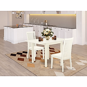 HomeStock Eclectic Exclusivity 3Pc Kitchen Set Consists of A Wood Dining Table and 2 Dining Room Chair with Solid Wood Seat and Slat Back, Linen White Finish