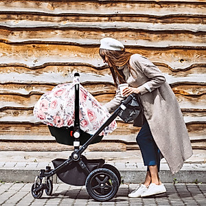 Baby Car Seat Cover and Nursing Pillow Cover Girls, Winter Car Seat Covers for Babies, Pink Floral