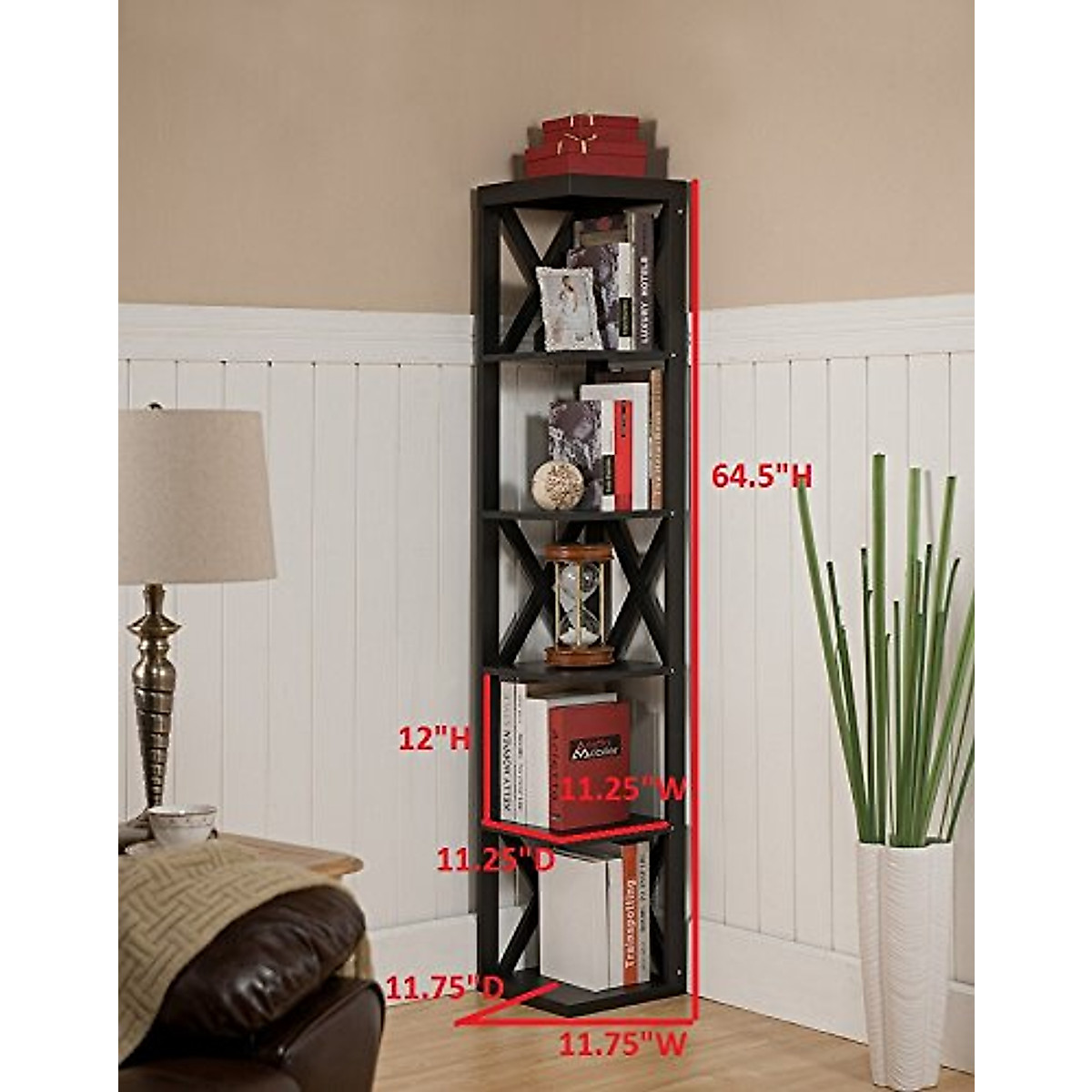 Kings Brand Furniture - Corner Unit 5 Tier Bookshelf/Bookcase Display Stand, Espresso