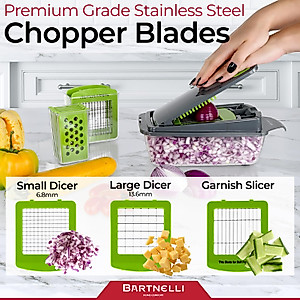 Bartnelli Vegetable Chopper Food Slicer Pro | 15 Pc MultiFuctional Kitchen Gadgets for Onion, Veggie, Cheese Grater, Vegetables Cutter With Large Container, Easy to Clean, With Bonus Brush and Fork