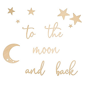 Lintran Wooden 3D Wall Quote Decor - 'To The Moon And Back' With Moon And Stars Set - Unique Wall Decoration For Nursery, Kids Room, Or Bedroom