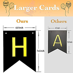Large Happy Birthday Banner 6.3&7.8 inches Happy Birthday Bunting Banner with Shiny Gold Letters Black & Gold Birthday Party Decorations for Any Ages's Party Supplies with 13 Cards, a Ribbon