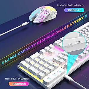 XINMENG Wireless Gaming Keyboard and Mouse USB/Type-C Dual Receiver, Rechargeable Long Battery Life, Rainbow Backlit Mechanical Feel Keyboard and Adjustable DPI Mice, for PC,Mac,Laptop,PS4,PS5,Xbox