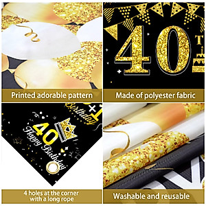 Large 40th Birthday Decorations 40th Birthday Banner Photography for Men Women, Black Gold Funny Cheers to 40 Years Birthday Party Supplies, Hello Forty Bday Photo Booth for Indoor Outdoor(79x71inch)