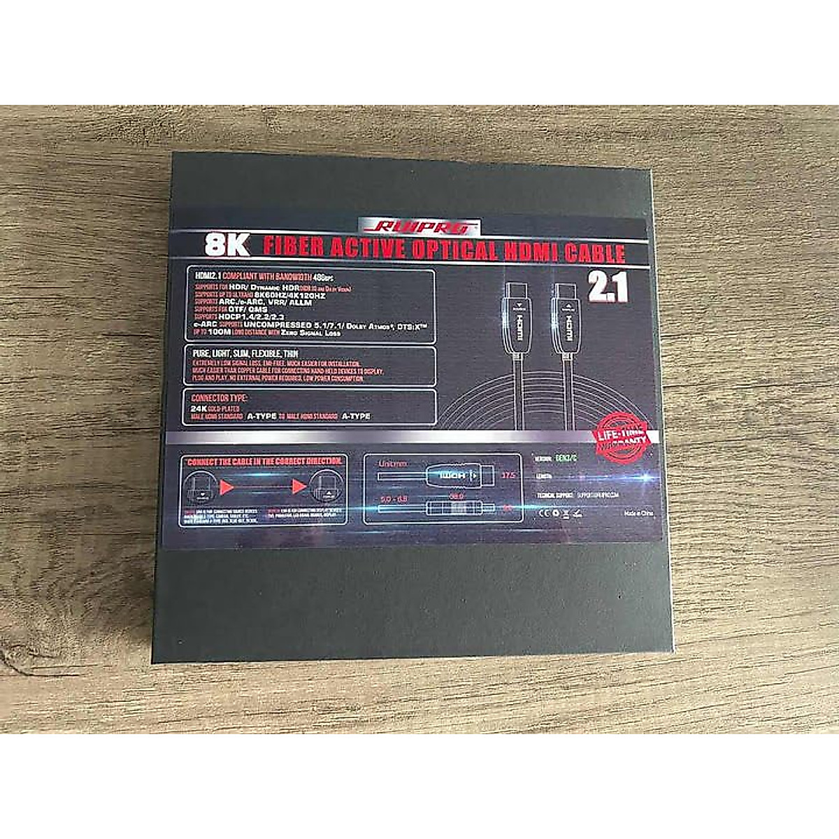 RUIPRO 8K Fiber Optic HDMI Cable 50 Feet 48Gbps 8K60Hz 4K120Hz Dynamic HDR eARC HDCP2.2/2.3 for RTX4080/4090/3080/3090, Xbox S/X, PS5/4, AVR, Projector, LG/Samsung/Sony TV