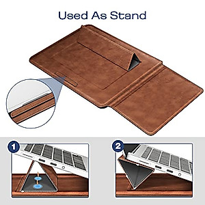 Fintie Sleeve Case for MacBook Air 13.6 M2 A2681/MacBook Pro 14 A2779 A2442/MacBook Pro 13 M2 (2016-2022)/MacBook Air 13.3 - Premium PU Leather Slim Bag Cover with Stand Feature, Brown