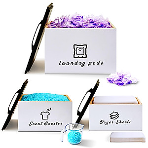 Neoflavie 3 Pcs Laundry Scent Booster Containers - Laundry Scent Boosters Dispenser, Dryer Sheets Dispenser, Rustic Wood Dispenser for Clothing Fragrance Beads, Farmhouse Rustic Decor (With Spoon)