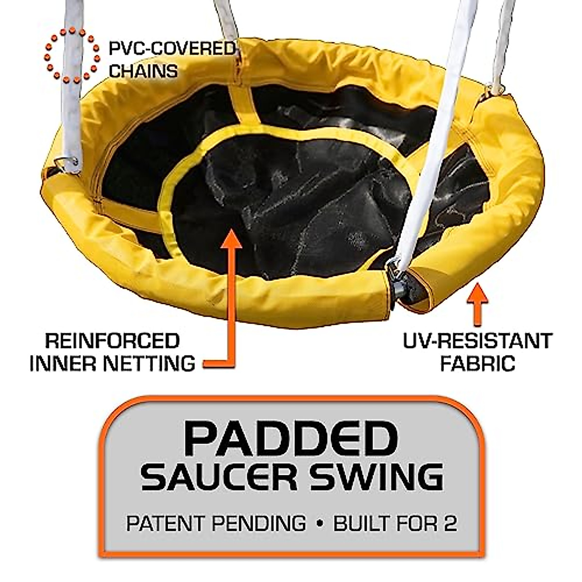 The Swing Company TSC-1023G Reese Galvanized Metal Swing Set: 5ft Slide, 2 Swings, Padded Saucer Swing and Anchor Kit, Capacity 500lb (5 Kids, Aged 3-8), Blue/Yellow