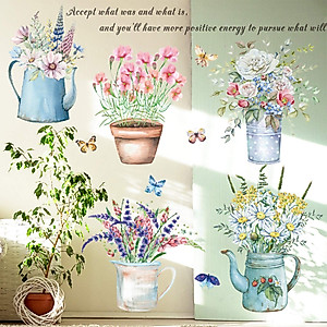 Flowers Butterfly Wall Stickers Spring Garden Potted Plant Wall Decals Removable DIY Peel and Stick Art Murals for Bedroom Living Room Kitchen Nursery Classroom Home Decoration (Flower)
