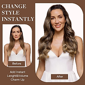 GOO GOO Clip in Hair Extensions Real Human Hair, Remy Human Hair Extensions Clip ins for Women, Natural Human Hair, 14inch 120g 7Pcs, 4/27/4 Balayage Chocolate Brown to Caramel Blonde