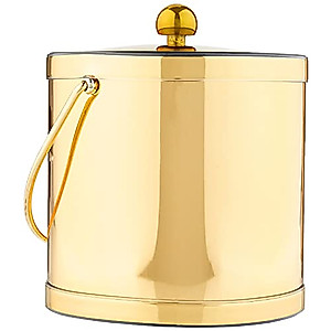 Kraftware Polished Brass Ice Bucket With Metal Lid, , Polished Brass Color, Double Wall Construction, Made in U.S.A.