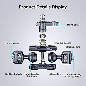 SmallRig Articulating Magic Arm with 3/8"-16 Locating Screw for ARRI and 1/4"-20 Screw (with Retractable Pins), 360 Degree Rotation, Max Load of 12 Ib Magic Arm for Monitor, Camera, and Lights 3874