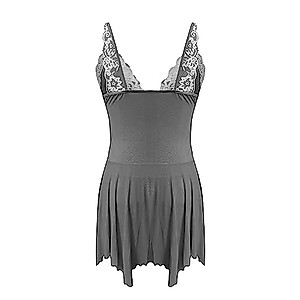Plus Size Lingerie For Women Sexy, Front Closure Babydoll Lace V Neck Mesh Sleepwear Lingerie Sexy Pjs Womens Pajamas Sleep Wear Ladies Lingerie Party Cute Kimono Pajamas (3XL, Gray)