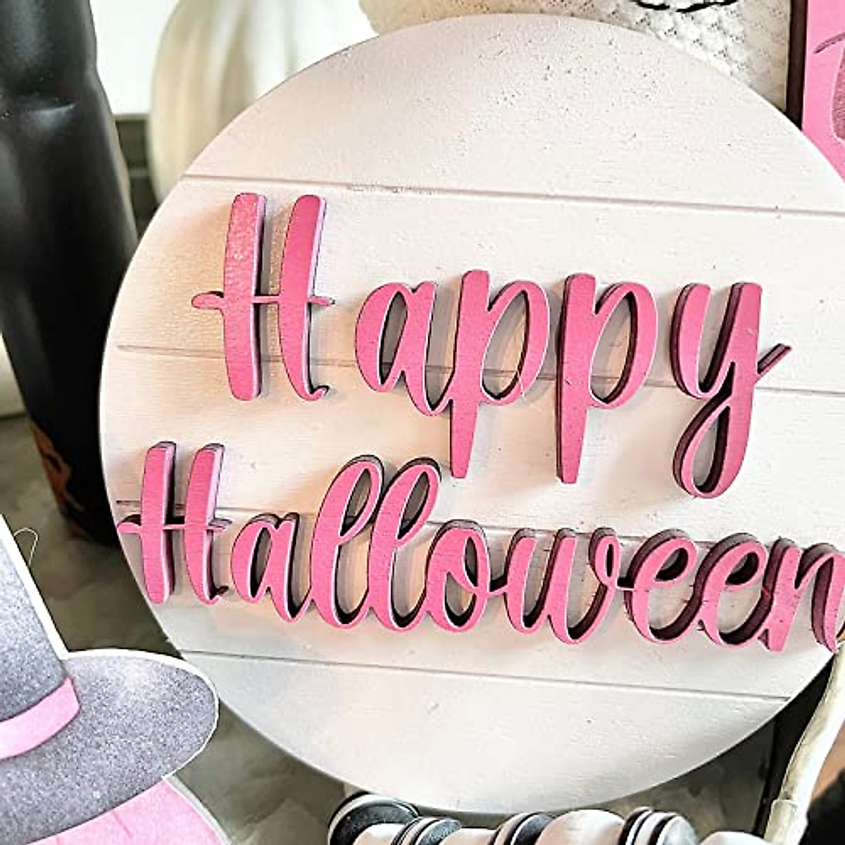 Halloween Decor-7Pcs Halloween Tray Decor-Cute Boo Ghosts with a Bow Pumpkin Happy Halloween Signs-Pink Farmhouse Rustic Tiered Tray Decor Items for Home Table House Room